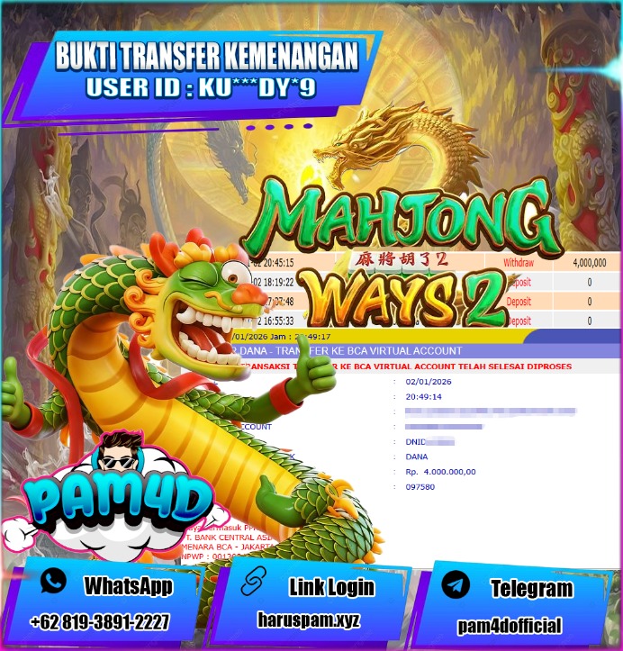 BUKTI KEMENANGAN JACKPOT MAHJONG WAYS 2 4JT – PAM4D